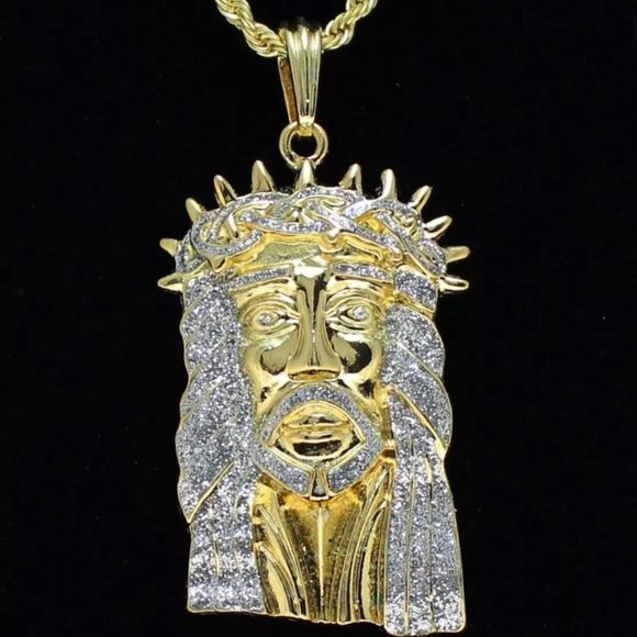 Accessories | Newiced Out Jesus Piece Head Gold Plated Chain | Poshmark